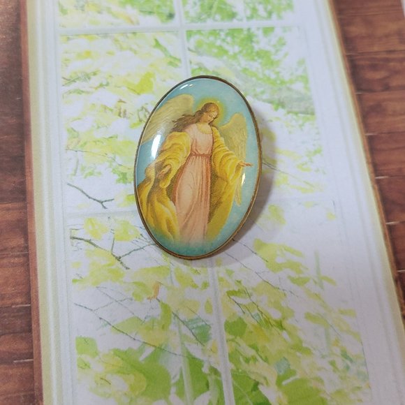 Jewelry | Vintage Oval Guardian Angel In Heaven Pin Guardian Angel ...